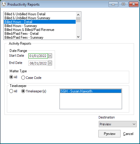 Time Ticket and Performance Reports Allow Multiple Timekeeper Selection ...