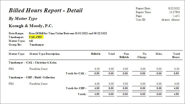 Time Ticket and Performance Reports Allow Multiple Timekeeper Selection ...