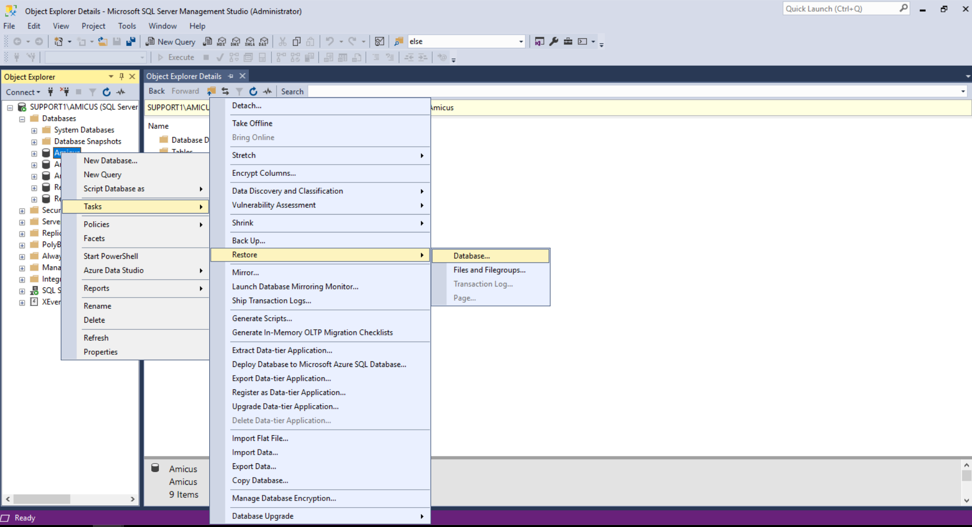 How to Restore an Amicus Attorney by CARET database in SQL Management Studio – AbacusNext-Client ...