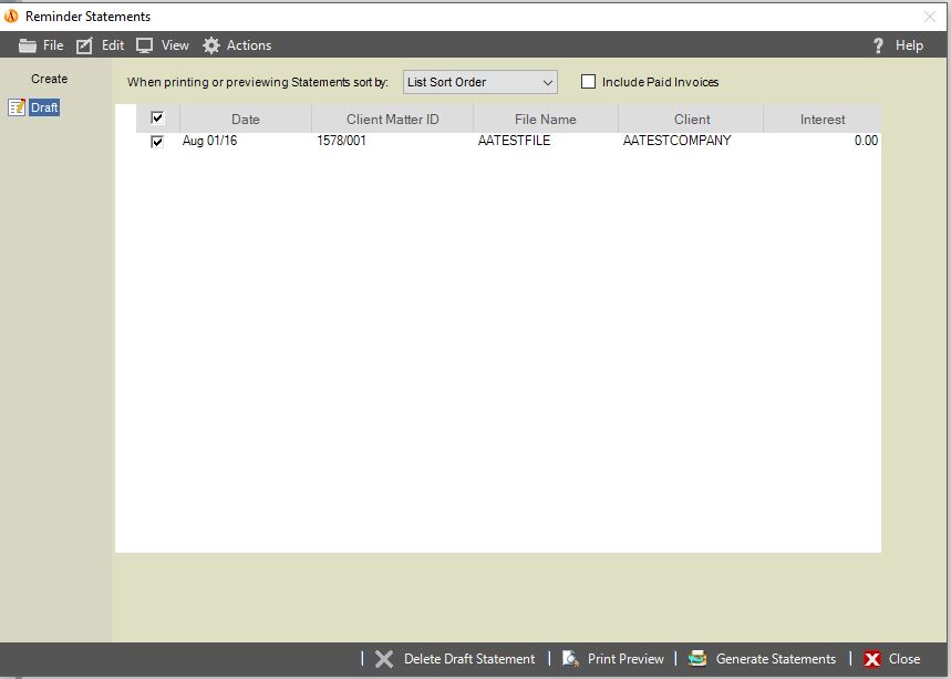 File cannot be billed as it has a Reminder Statement – AbacusNext-Client Services