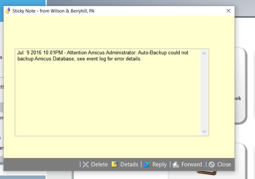 Amicus Attorney by CARET Backup Failed – AbacusNext-Client Services