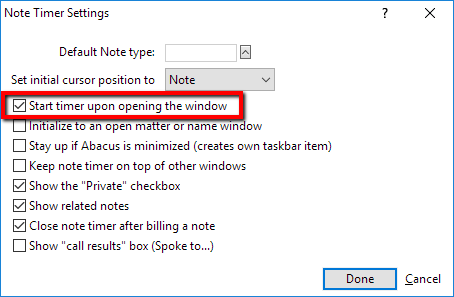 Starting the Timer when Creating a Note – AbacusNext-Client Services