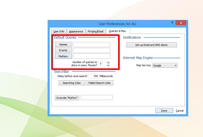 Setting Default Queries for the Browses – AbacusNext-Client Services