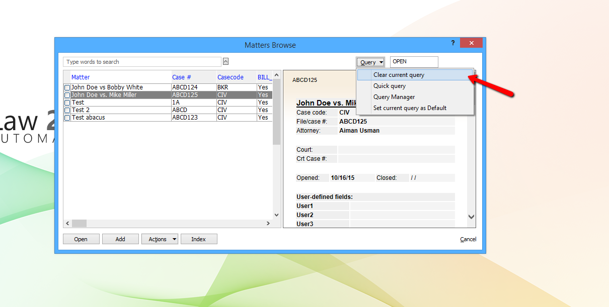 Setting Default Queries for the Browses – AbacusNext-Client Services