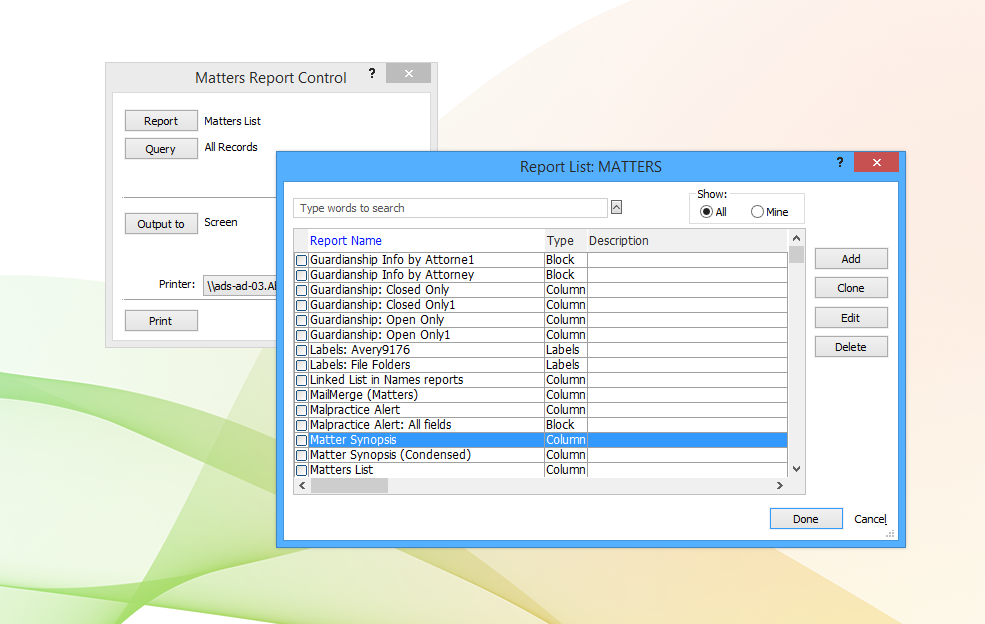 Generating a Matters/Names Synopsis Report – AbacusNext-Client Services