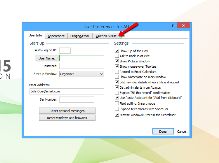 Setting Default Queries for the Browses – AbacusNext-Client Services