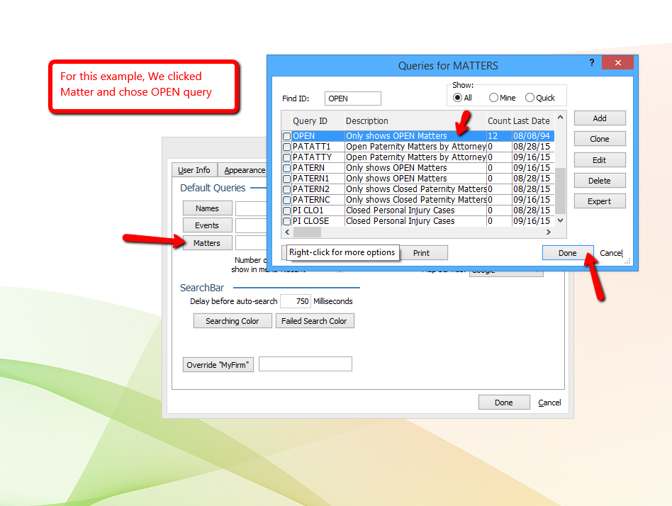 Setting Default Queries for the Browses – AbacusNext-Client Services
