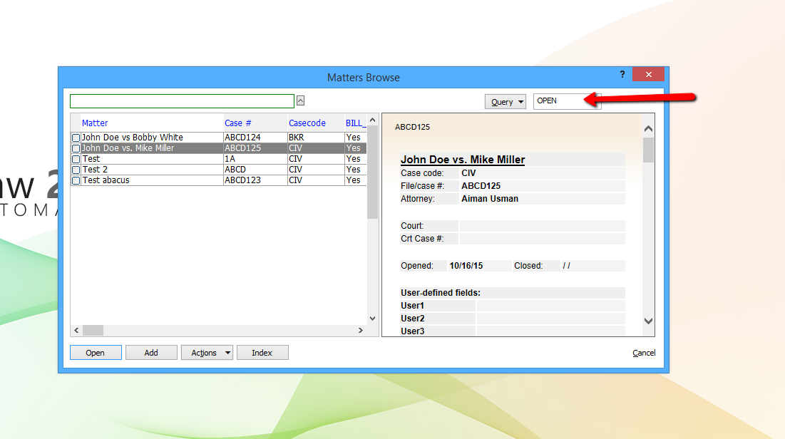 Setting Default Queries for the Browses – AbacusNext-Client Services