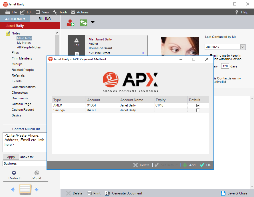 Managing Payment Methods in Amicus Attorney by CARET – AbacusNext-Client Services